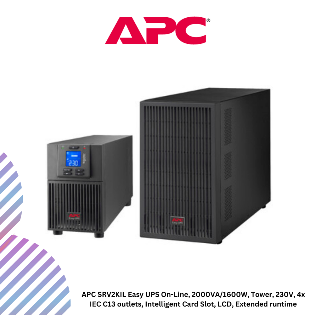 APC SRV2KIL Easy UPS On-Line, 2000VA/1600W, Tower, 230V, 4x IEC C13 outlets, Intelligent Card ...