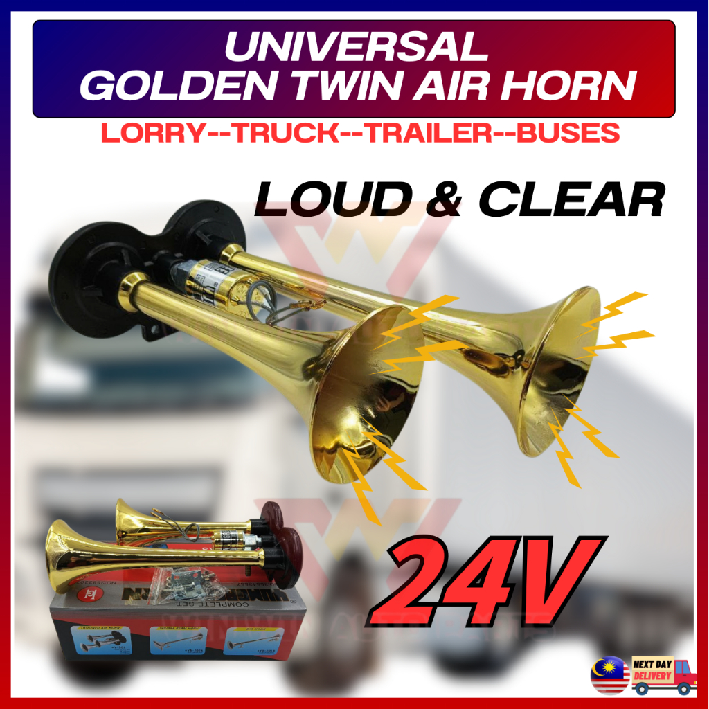 Universal (HORN UDARA) Twin Air Horn 24V Double Trumplet Gold Truck ...