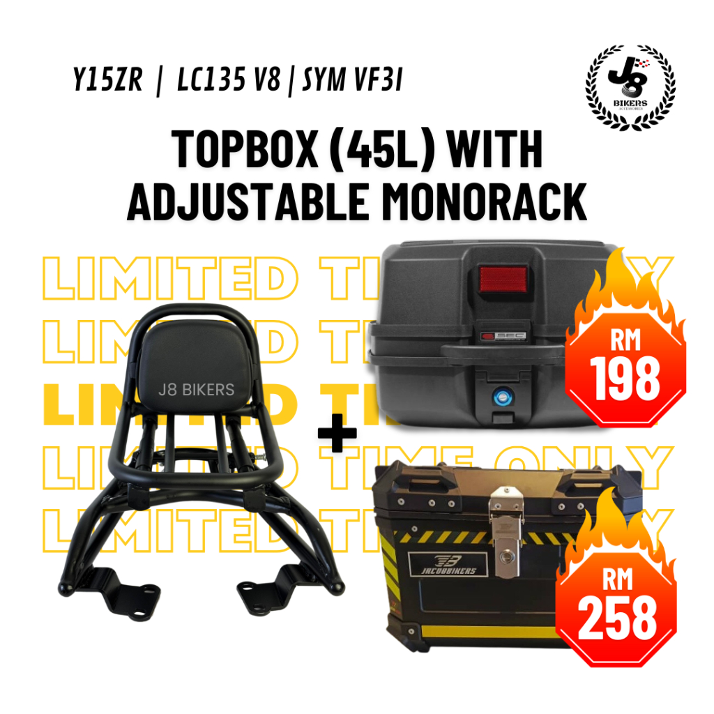 YAMAHA Y15ZR LC135 V8 SYM VF3i Adjustable Monorack Topbox Top Box 32L ...