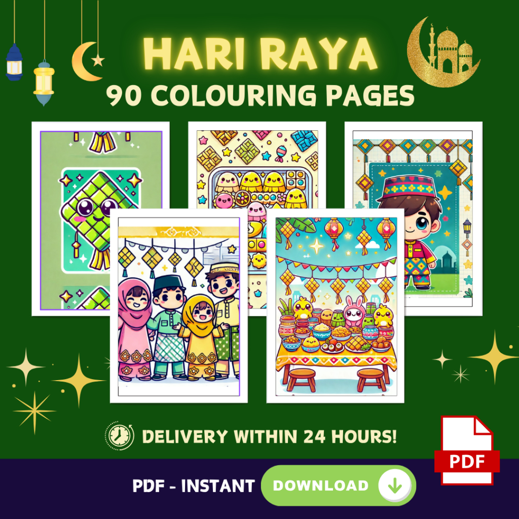 (PDF) 90 HARI RAYA Colouring Pages KIDS - Printable Colouring Book For ...