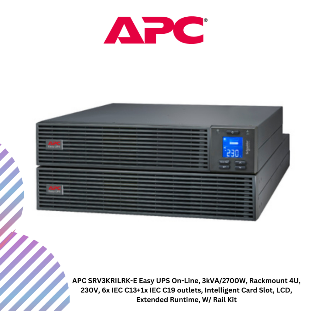 APC SRV3KRILRK-E Easy UPS On-Line, 3kVA/2700W, Rackmount 4U, 230V, 6x IEC C13+1x IEC C19 outlets ...