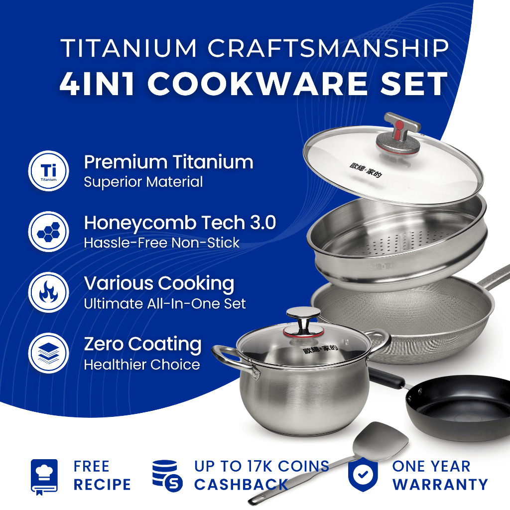 32cm Titanium Wok Pan with 304 Stainless Steel Steam Tray | 4In1 ...