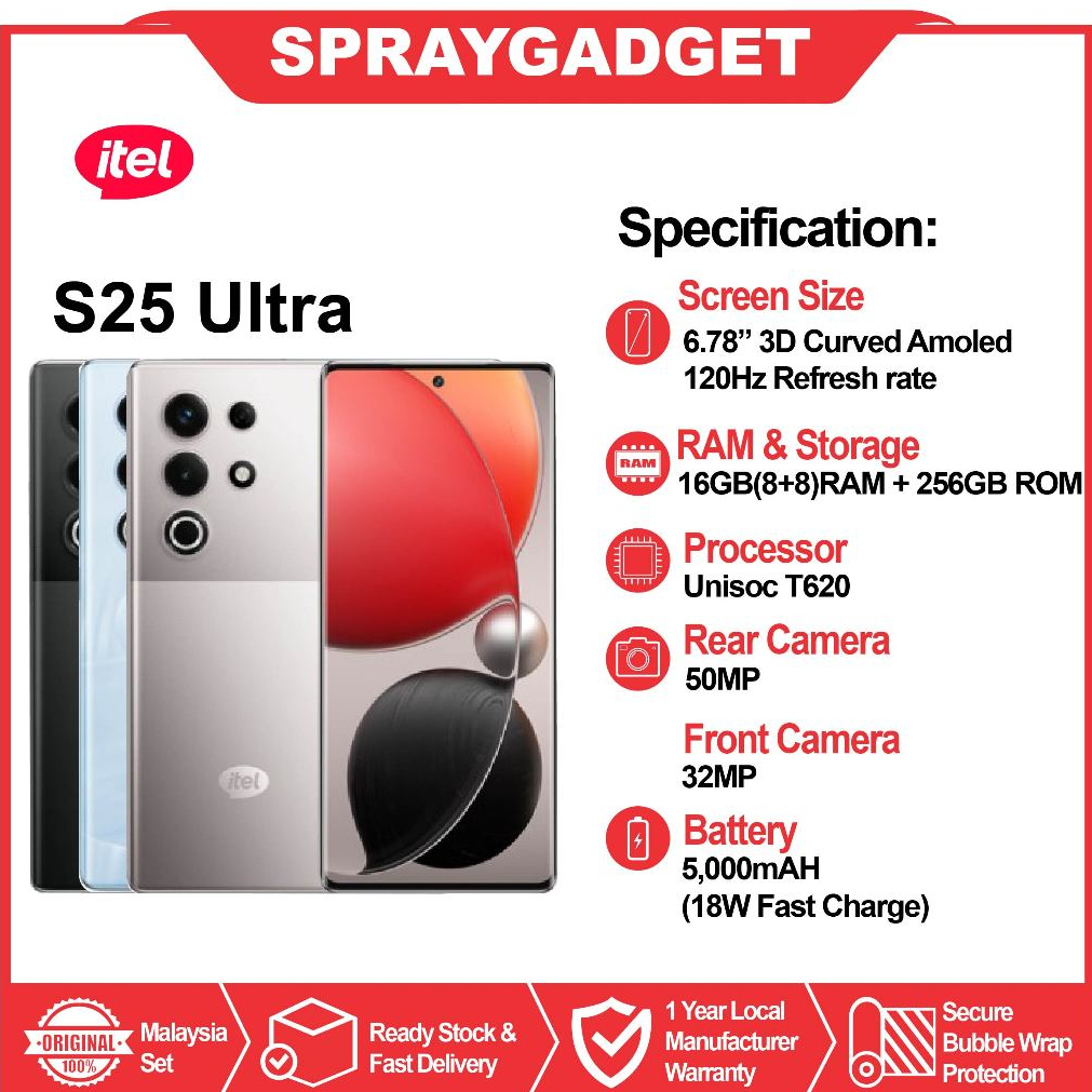 itel S25 Ultra 4G(16GB(8+8) RAM+ 256GB ROM) l 6.78" 3D Curved Amoled l ...