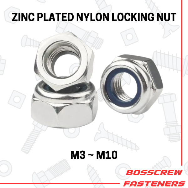 Zinc Plated - Nylon Self Lock Nut M3 ~ M10 (M3 M4 M5 M6 M8 M10) (Coarse Thread/Benang Kasar ...