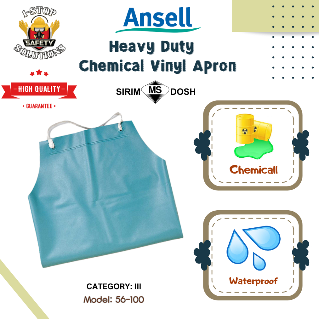 Ansell 56-100 44"Length Heavy Duty Vinyl PVC Apron Chemical Resistant ...