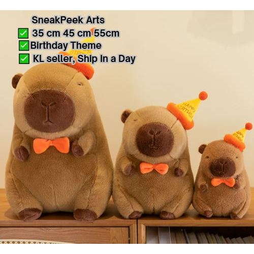 Birthday Theme Cute Capybara Plush Toy 35cm 45cm 55cm Patung Capybara ...