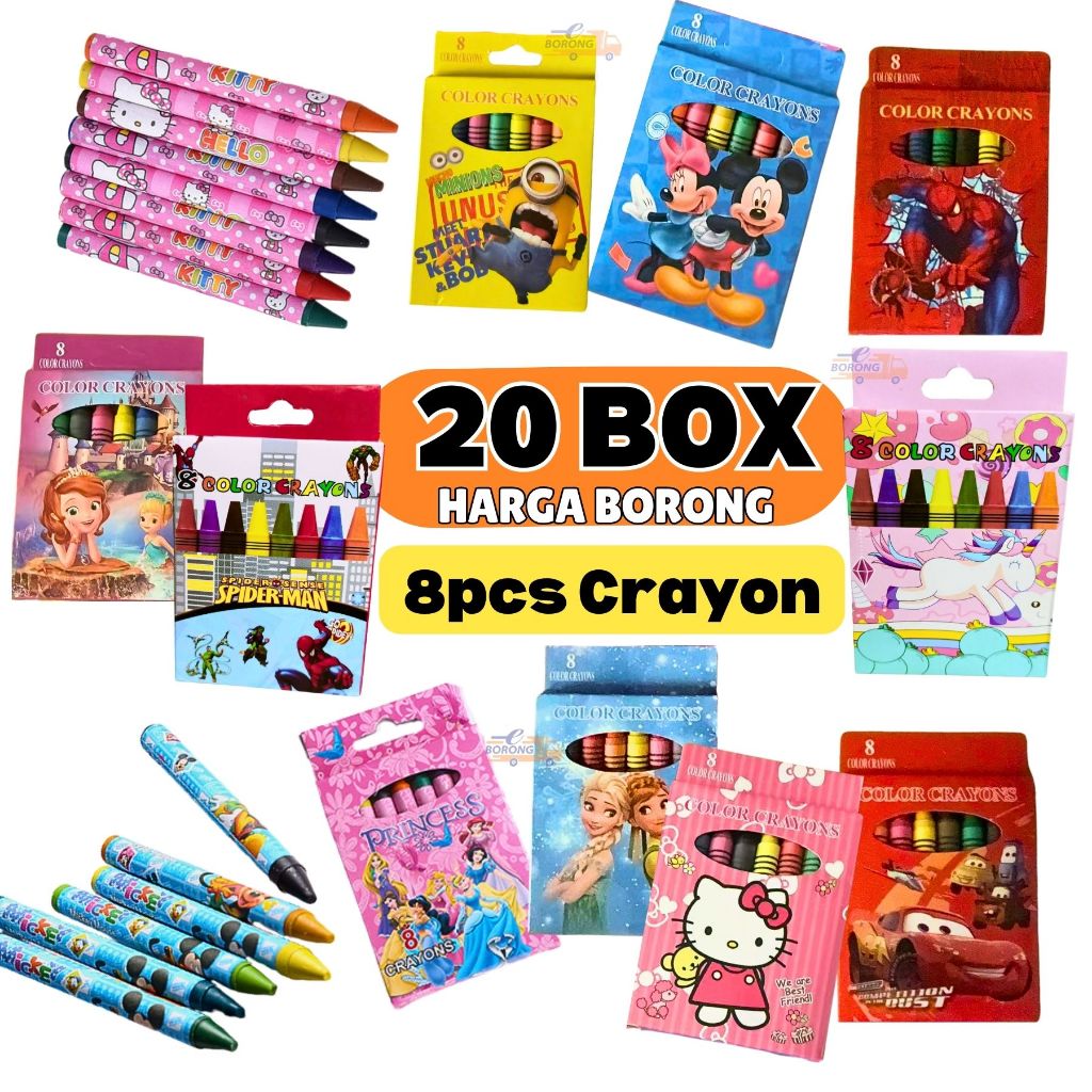BORONG【20 Box】8pcs Crayon Cute Cartoon Kids Student Birthday Goodies ...
