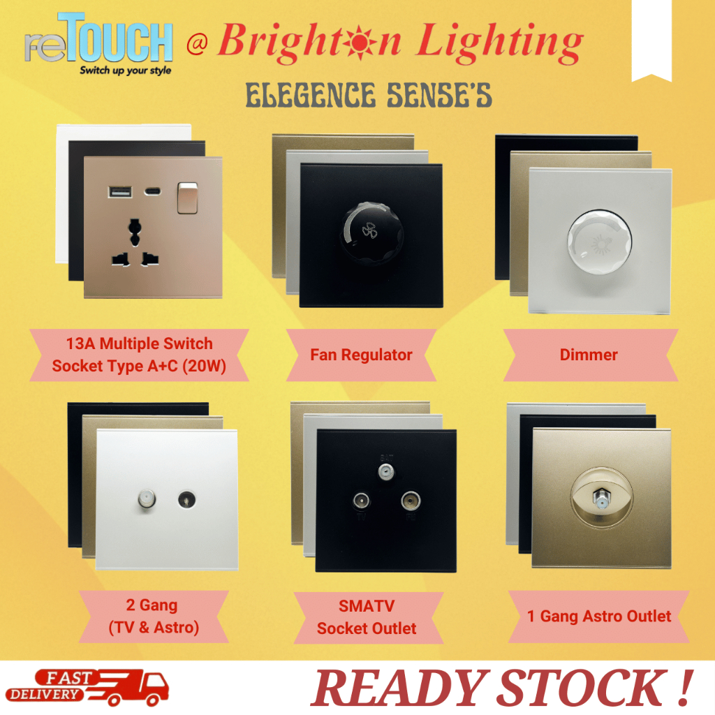 ReTouch ELEGENCE SENCE Ultra 500w Rotary Dimmer DOORBELL socket switch ...