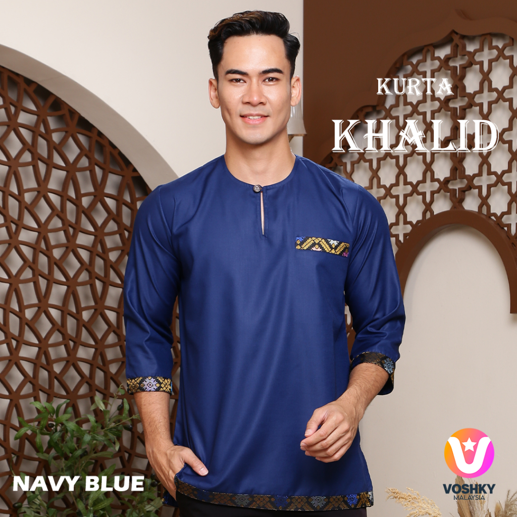 NAVY BLUE - SONGKET BORDER KURTA KHALID TELUK BELANGA LENGAN TIGA SUKU ...