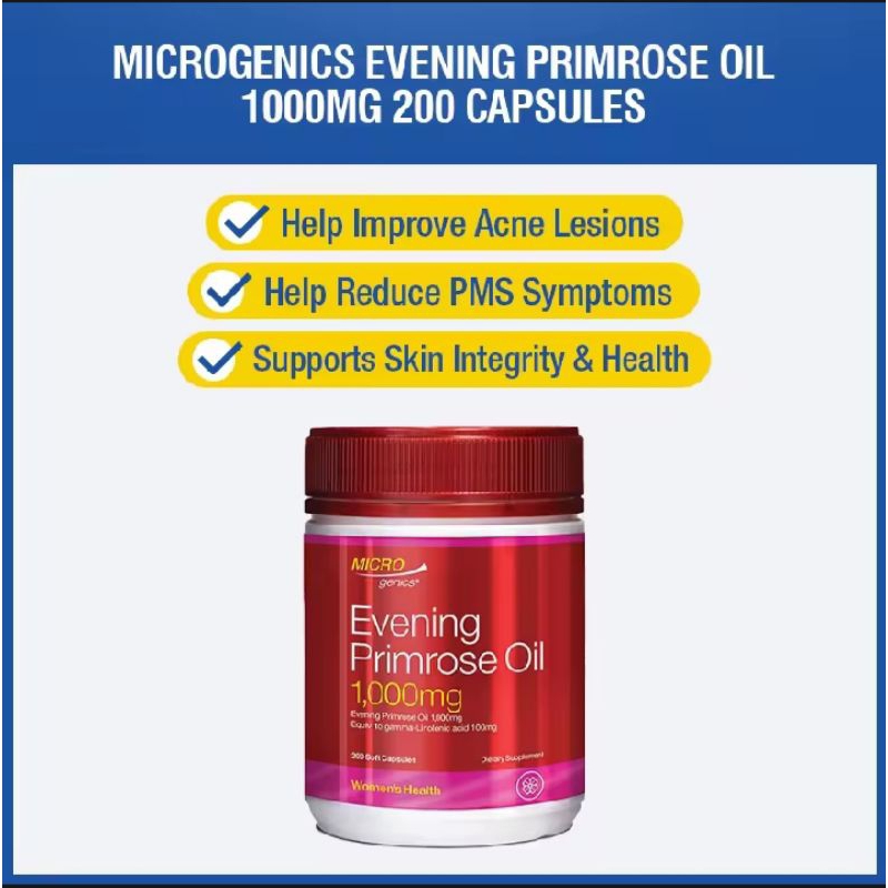Microgenics Evening Primrose Oil 1000mg 200 Capsules Enhances Skin ...