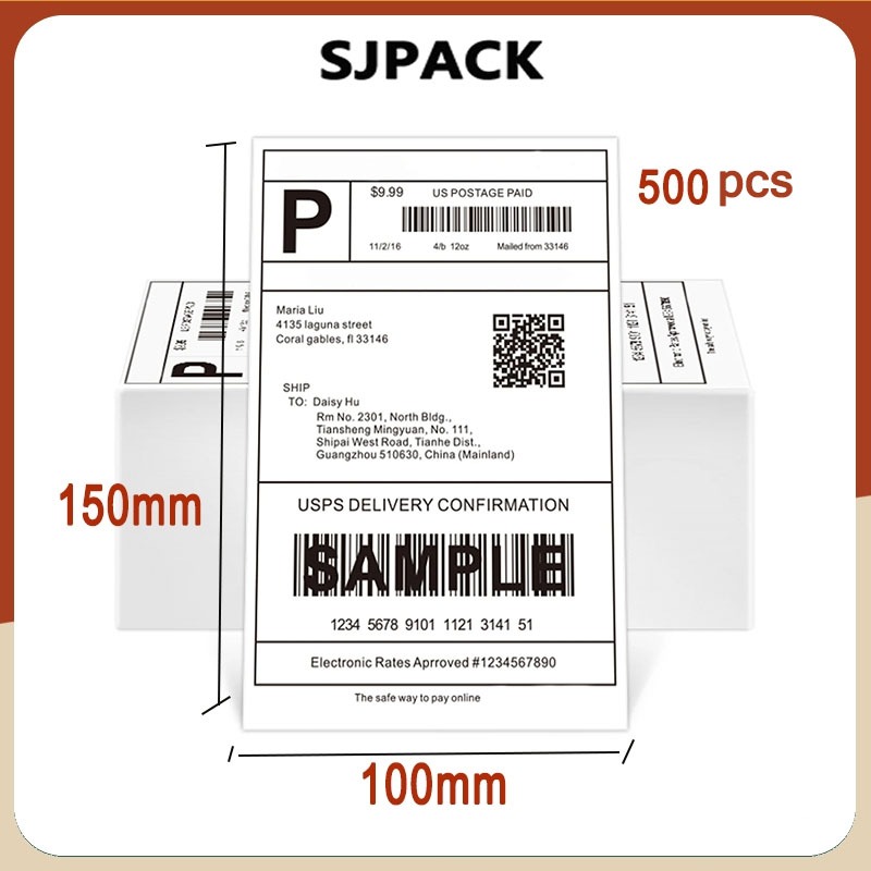 SJPACK A6 Thermal Sticker Roll Label Sticker FOLD 100mm*150mmThermal ...