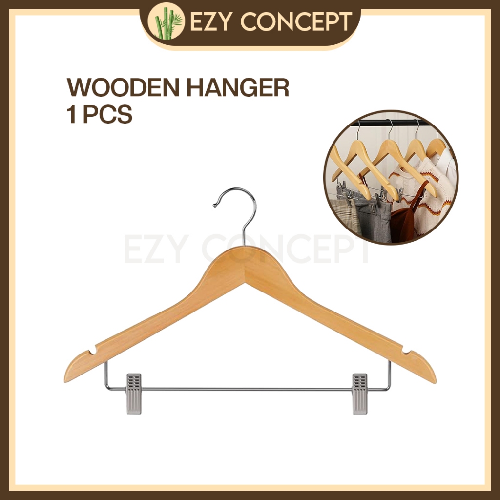 EZY - WOODEN HANGER CLIP HANGER KAYU ADJUSTABLE CLIPS HANGER 1PCS ...