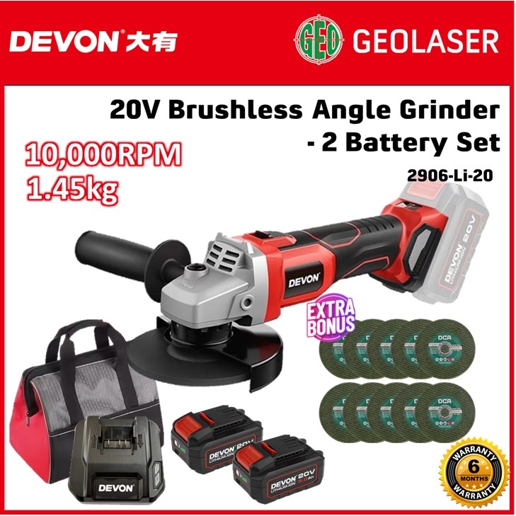 DEVON 20V 2906-Li-20 4"/100mm Brushless High Speed 10000rpm Cordless ...