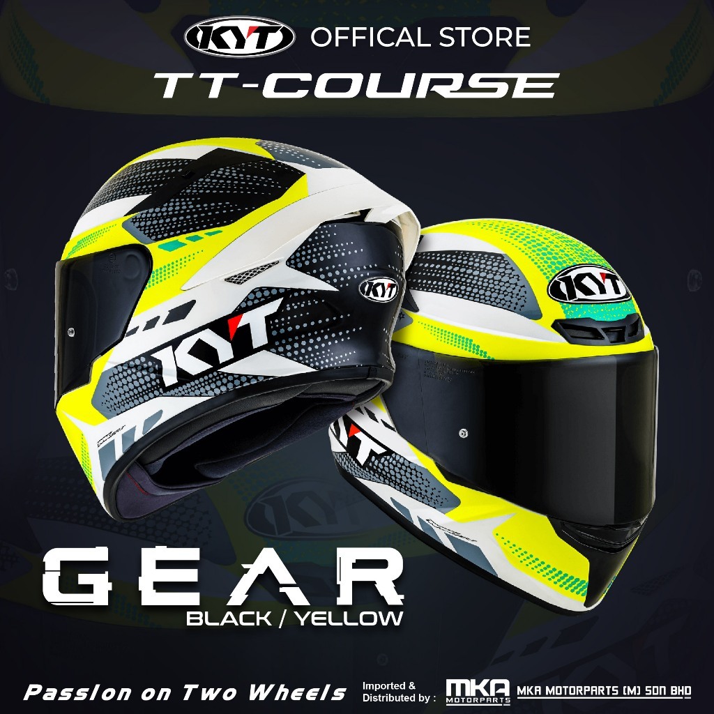 KYT HELMET TT-COURSE GEAR BLACK/YELLOW FULL FACE | Shopee Malaysia