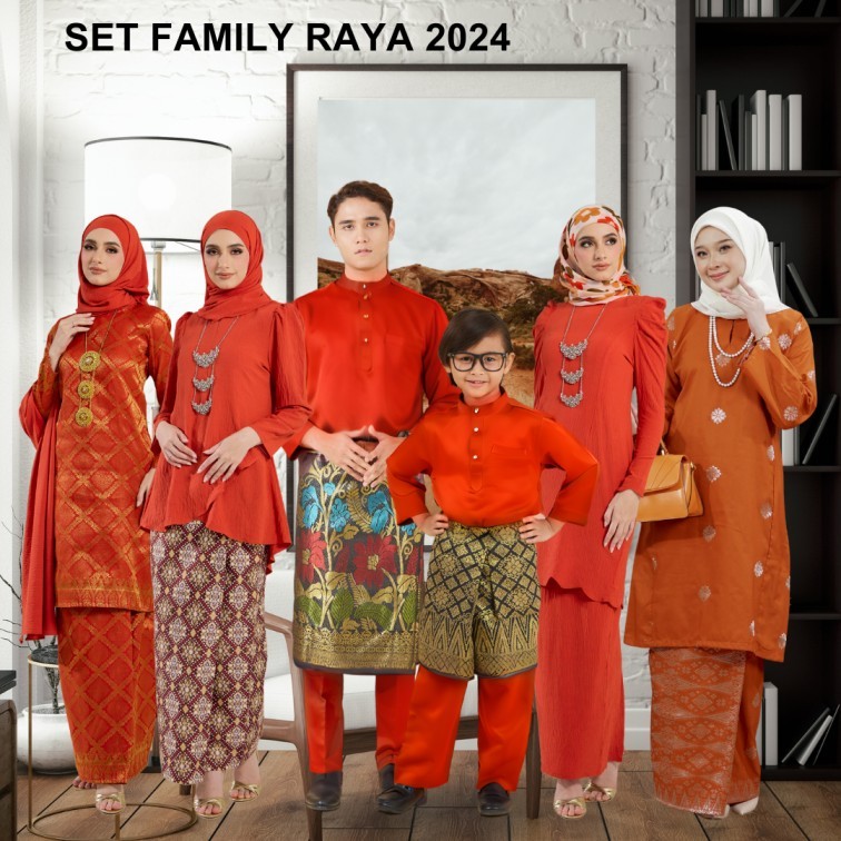 Baju Raya 2025 Viral Set Family Oren Bata Bric Kurung Moden Sulam ...