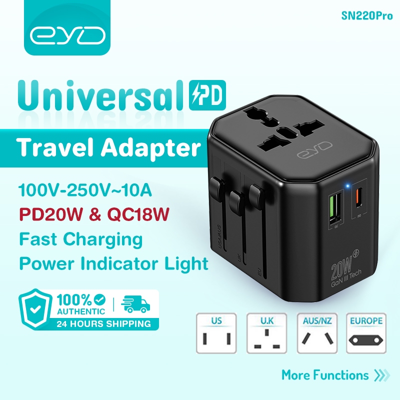 EYD SN220pro PD20W&QC18W Universal Adapter Travel International Adapter ...
