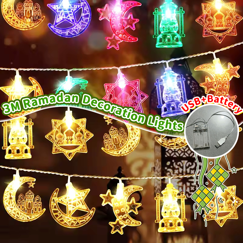 3M 20LED Lampu Raya Candle Light Muslim Ramadan Kareem Decoration Led ...