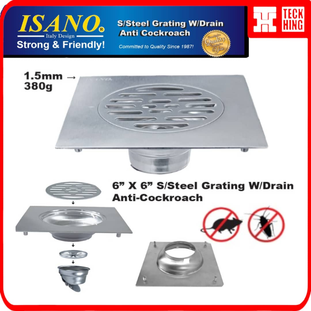 ~ ISANO 6" X 6" STAINLESS STEEL FLOOR TRAP GRATING W/FILTER ANTI ...