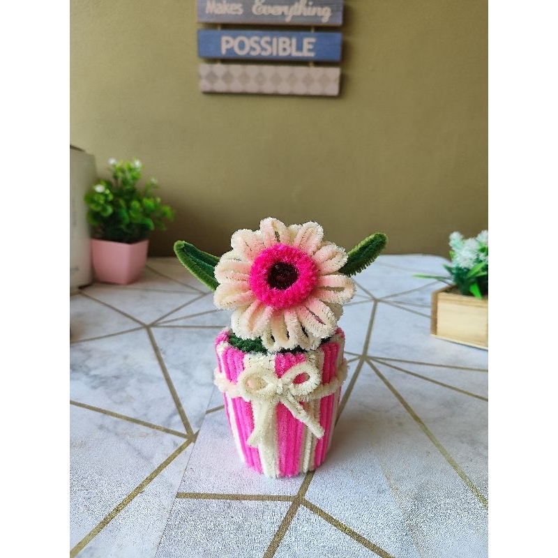 BUNGA KAWAT BULU MINI POT MILKY COLOUR DAISY GARBBERA FLOWER | Shopee ...