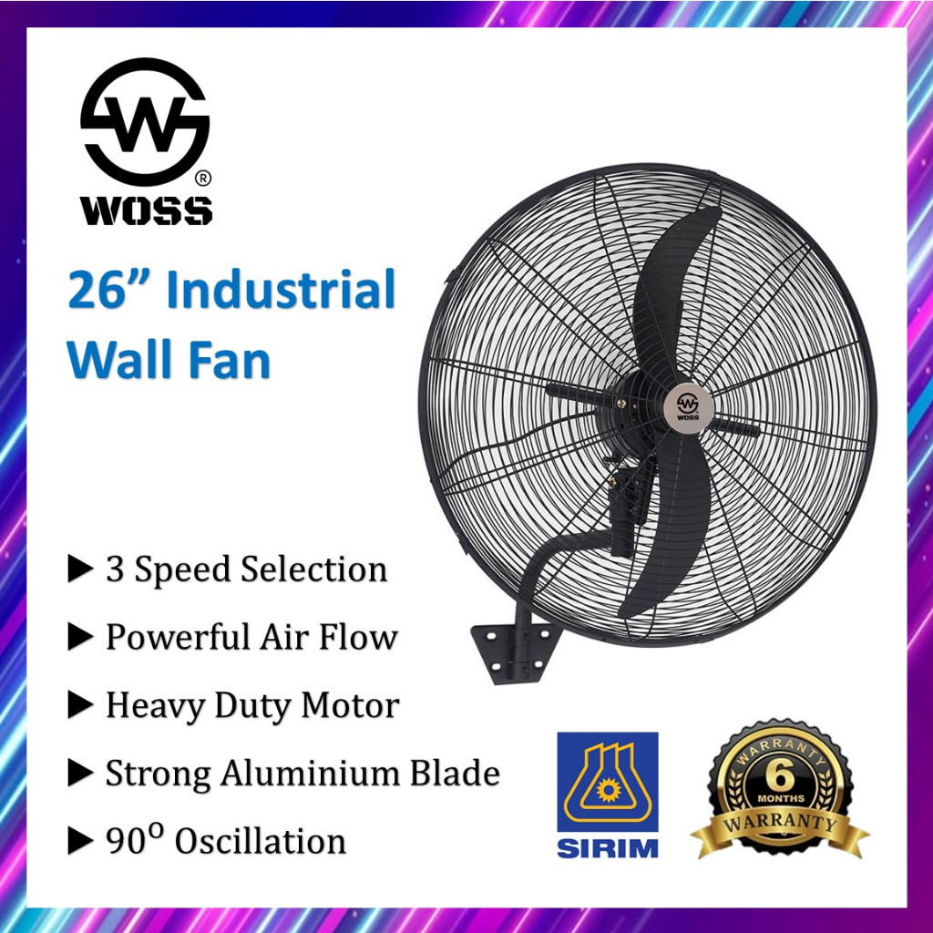 WOSS 26" Heavy Duty Industrial Wall Fan Stand Fan / Kipas Dinding Kipas ...