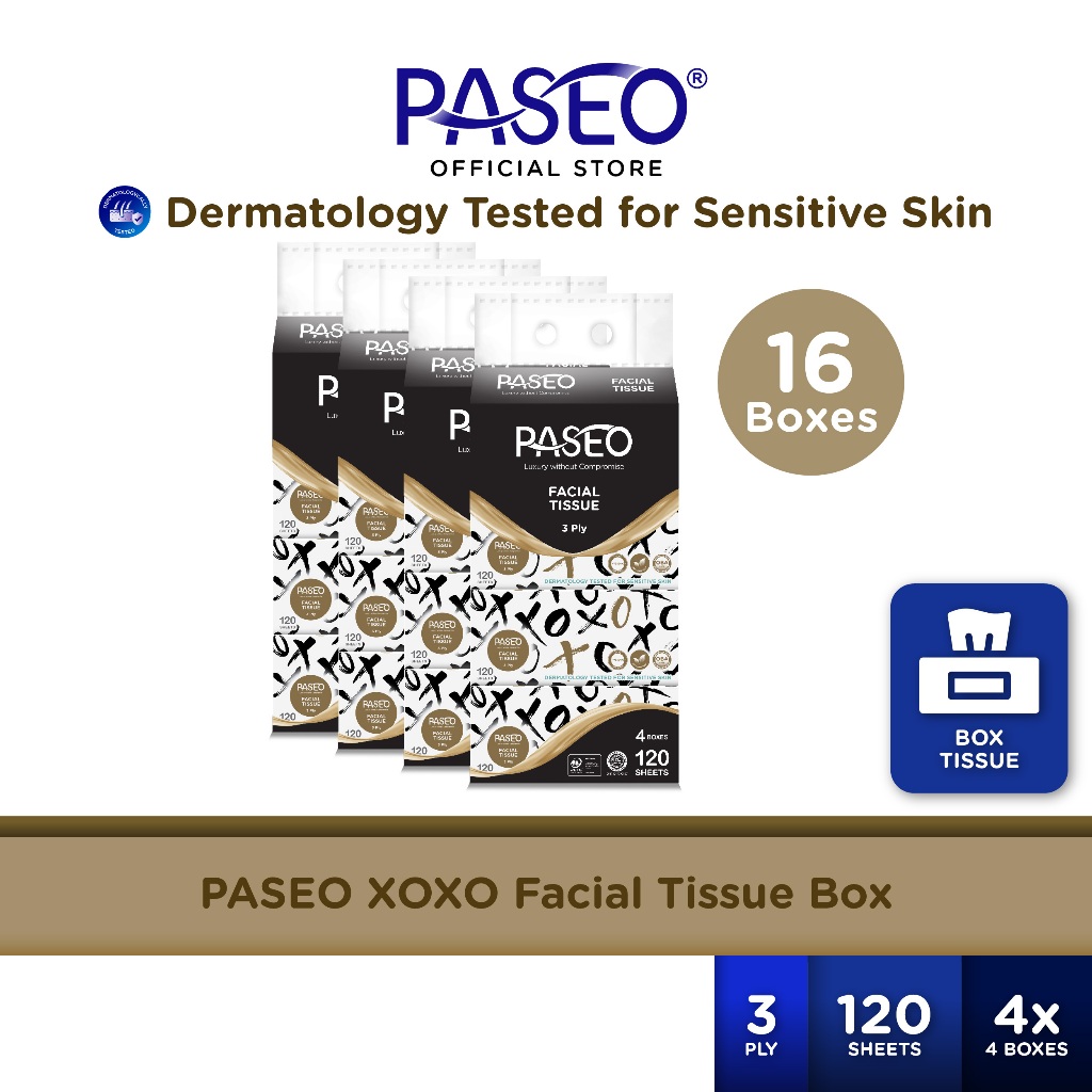 [Bundle of 4] Paseo XOXO Facial Tissue Box (120's x 4 Boxes x 4 Bundles ...