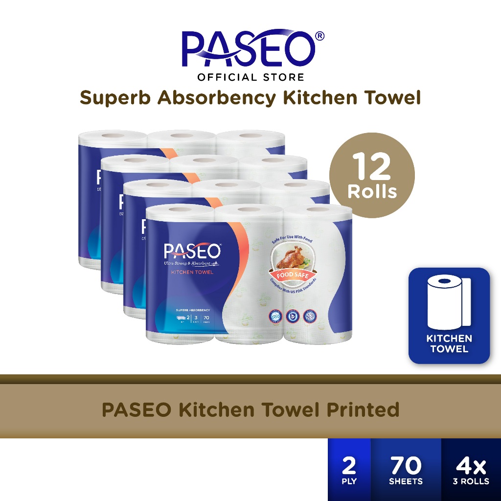 [Bundle of 4] Paseo Kitchen Towel Printed (70's x 3 Rolls x 4 Bundles ...