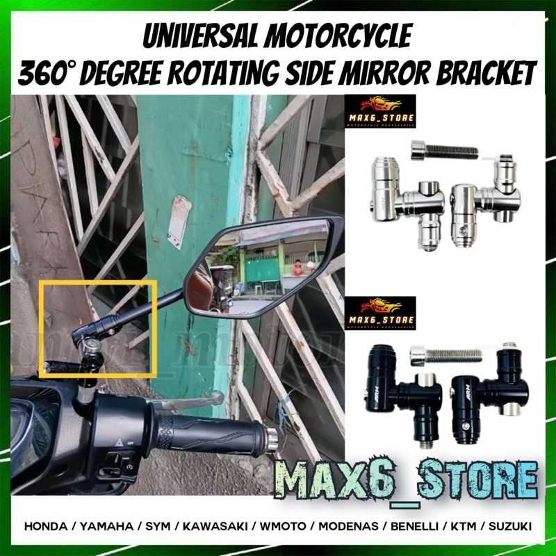 ARM Universal Motorcycle 360 Degree Mirror Legs Bracket CNC Stainless ...