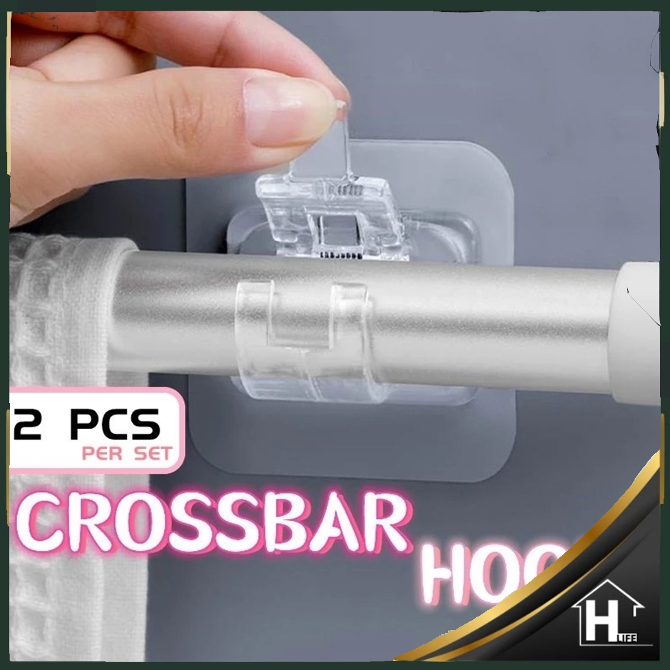 2pcs/set Crossbar Bracket Rod Clip Hook Rod Holder Hanging Clips Wall ...