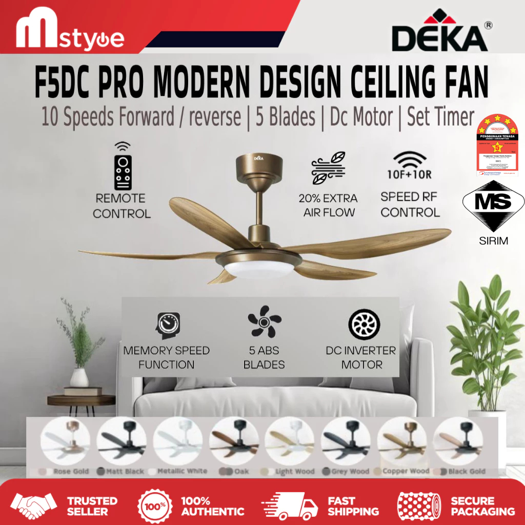 DEKA F5DC PRO Ceiling Fan – 56” / 46” | 5-Blade DC Motor, 20 Speeds ...