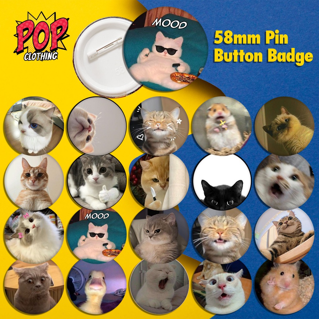 Cat Memes 2 Graphic Designs 58mm Button Badge with Pin (P421-P440 ...