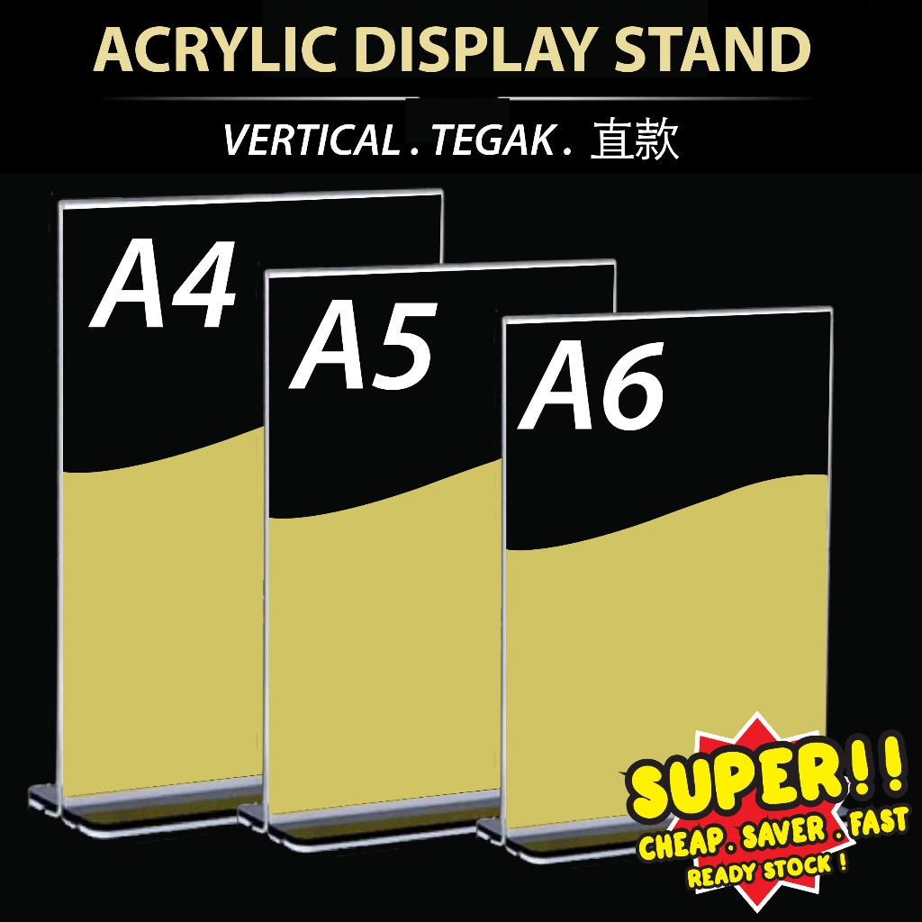 [READY STOCK] Acrylic Display Stand A4/A5/A6 BOTH SIDE VIEW T-Shape ...