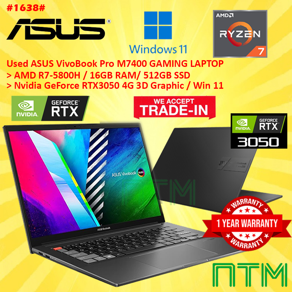 #1638 USED R7 ASUS VIVOBOOK PRO M7400 Performance Gaming Laptop AMD ...