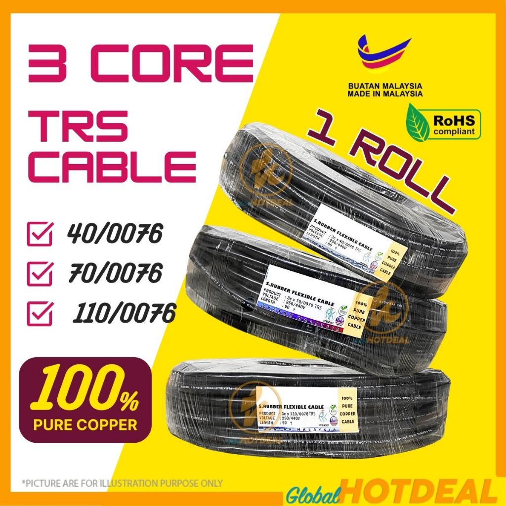 1 ROLL TRS Wire 3 Core Wire 2.5mm Heavy Duty Cable Electric Speaker Cable Wayar 2.5mm Cable TRS ...