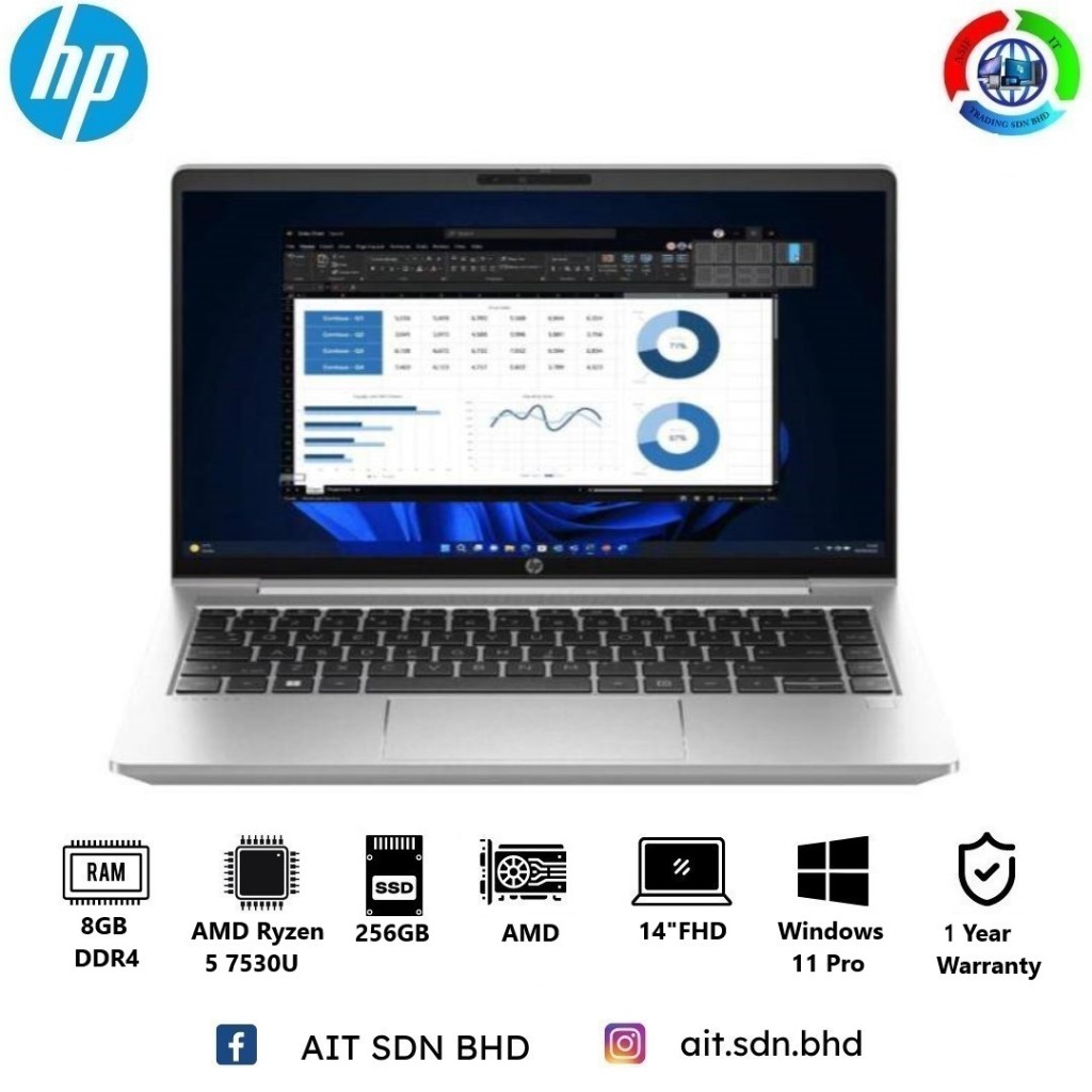 HP ProBook 445 G10 (840F8PA) 14"FHD Laptop AMD Ryzen™ 5 7530U 8GB 256GB ...