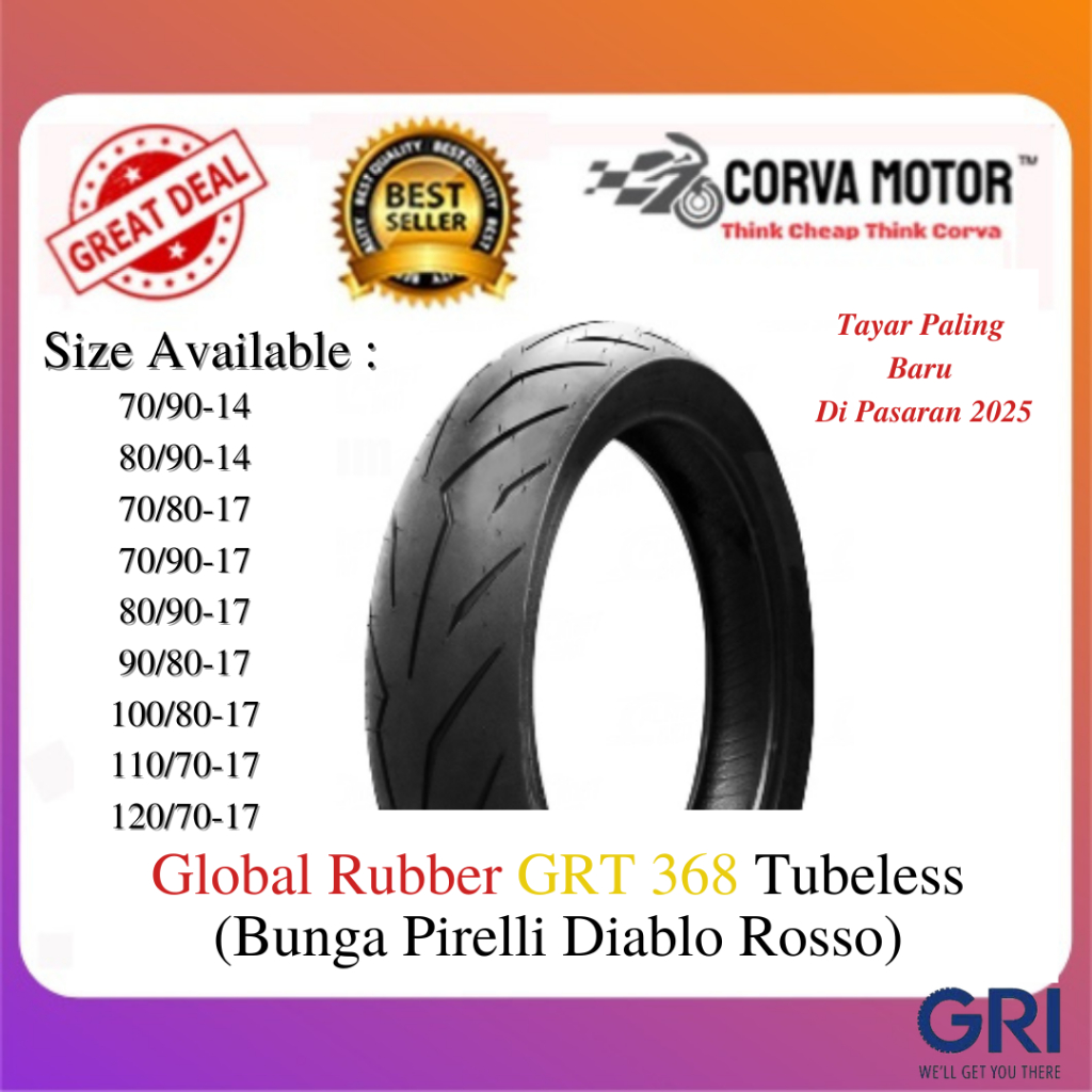 Corva Motor Tayar Motosikal Tubeless Global Rubber GRT 368 Pirelli ...