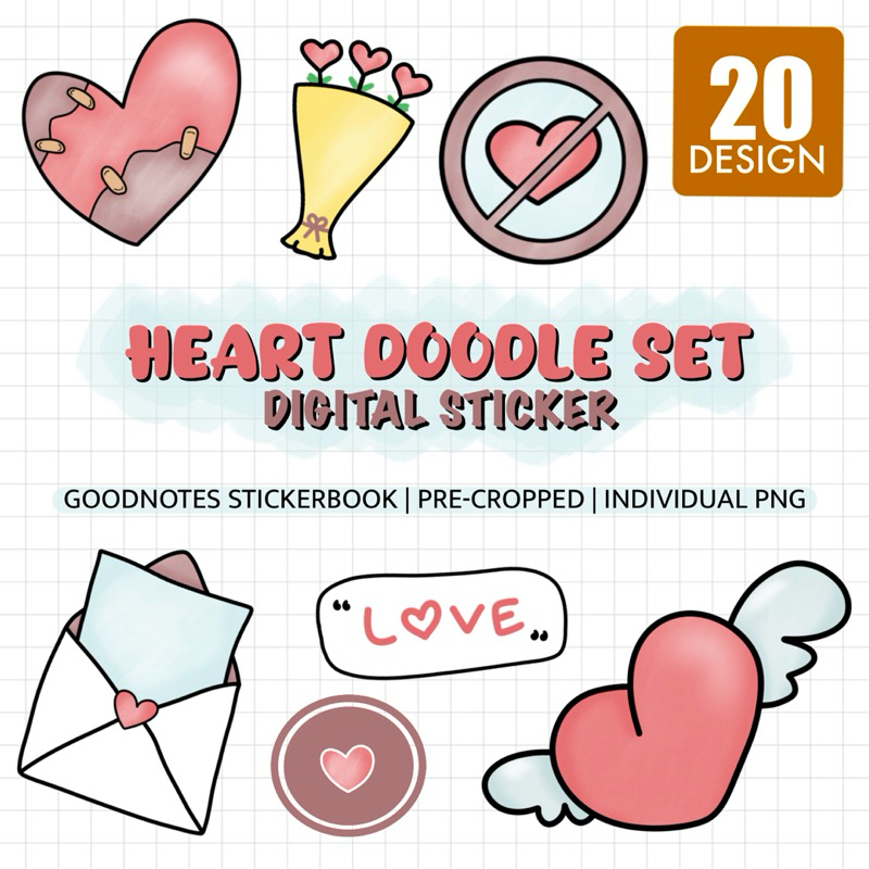 Heart Doodle Digital Sticker | Digital Planner & Printable | Precropped ...
