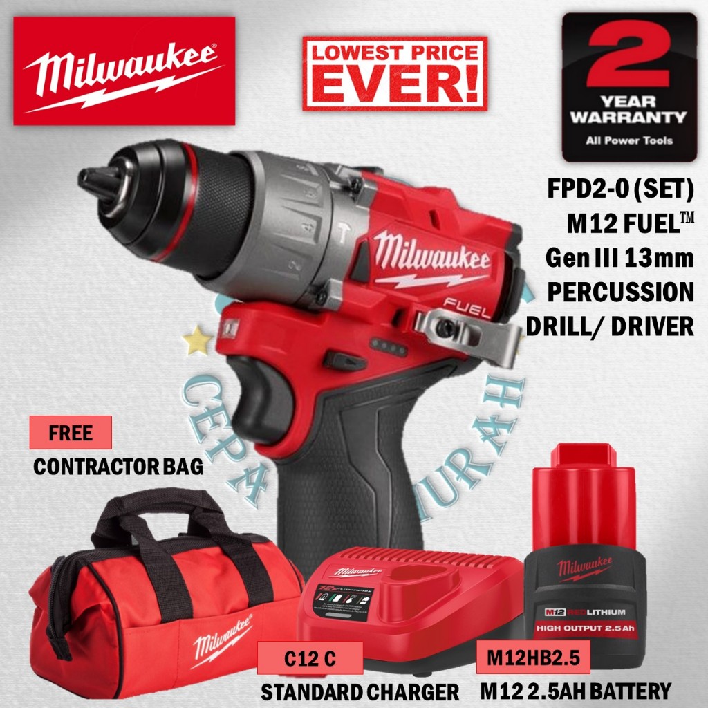 Milwaukee M12 FPD2 FUEL™ Gen III 13mm Percussion Drill/Driver | Shopee Malaysia