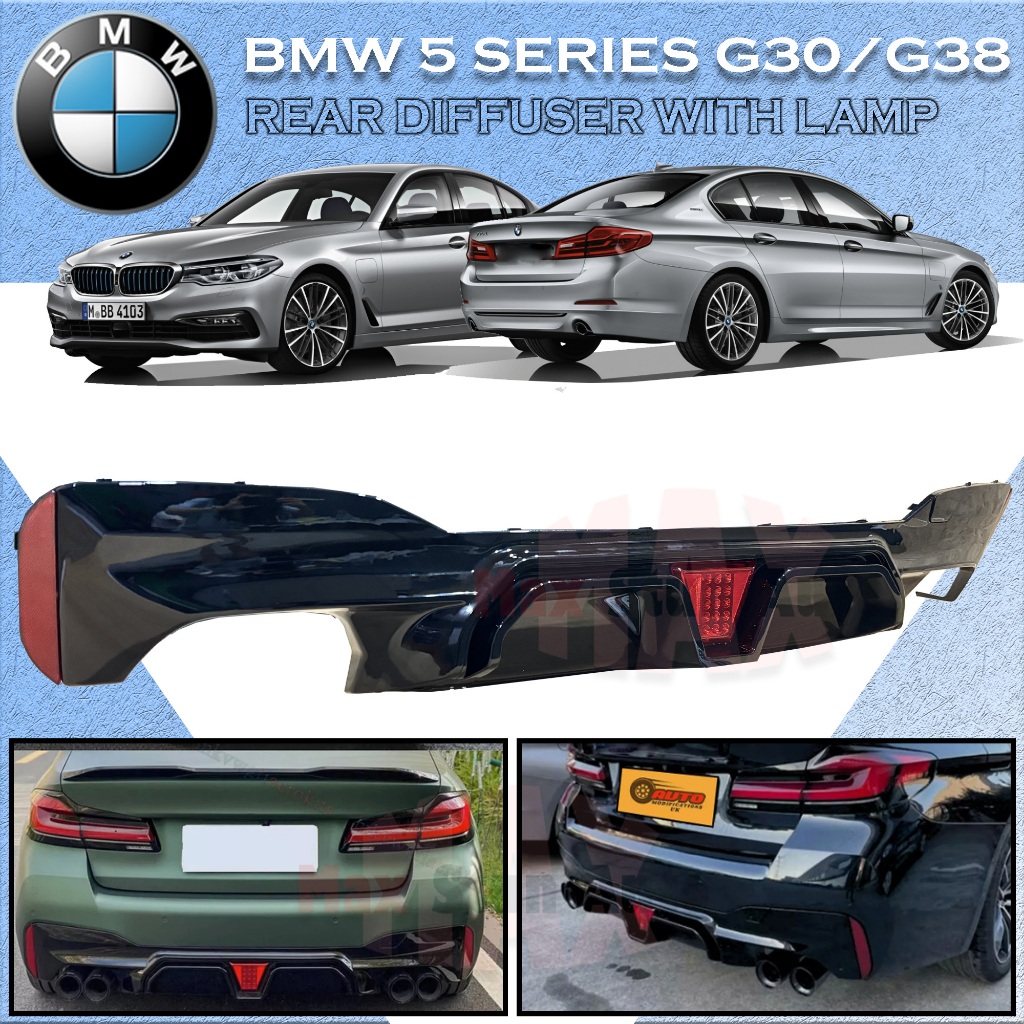 BMW 5 SERIES G30 G38 2017-2022 REAR LIP WITH LAMP WITH PIANO BLACK ...