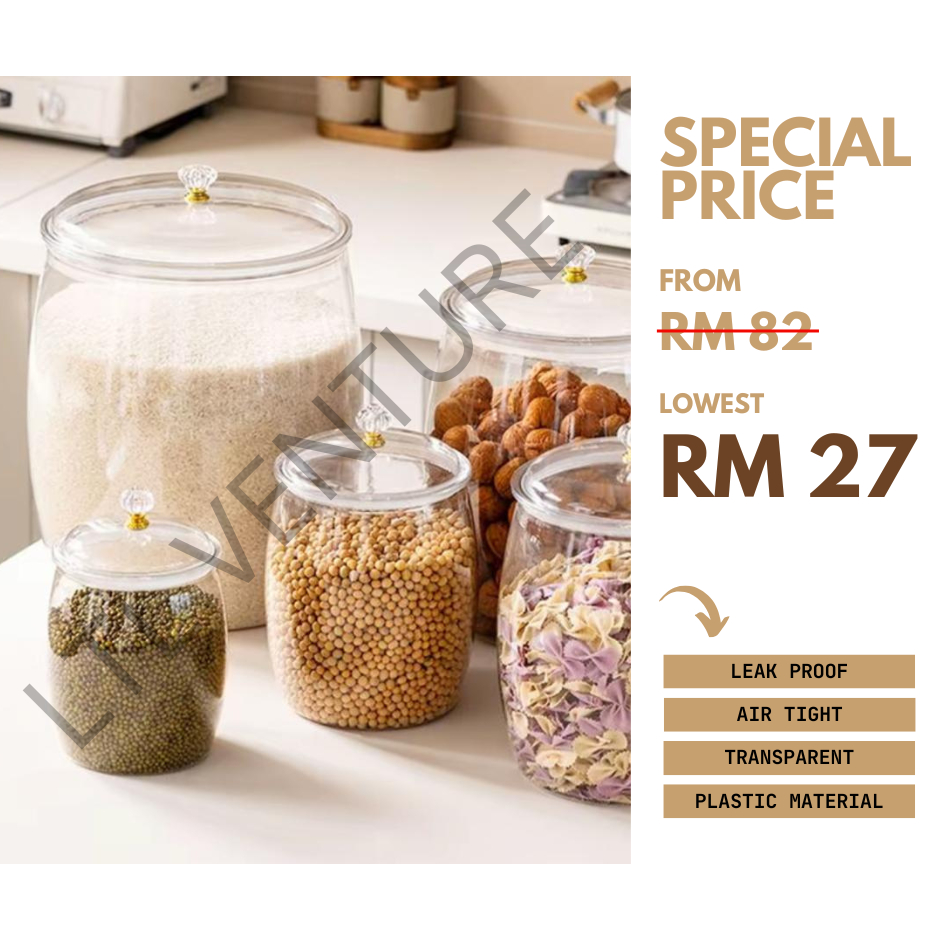 (KL READY STOCK) Kedap Udara Bekas Plastik/Kalis Bocor/Balang Lutsinar/Besar Penyimpanan Dapur ...