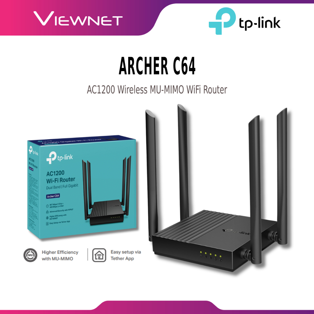 TP-LINK ARCHER C64 AC1200 WIRELESS MU-MIMO DUAL-BAND WIFI ROUTER WITH ...