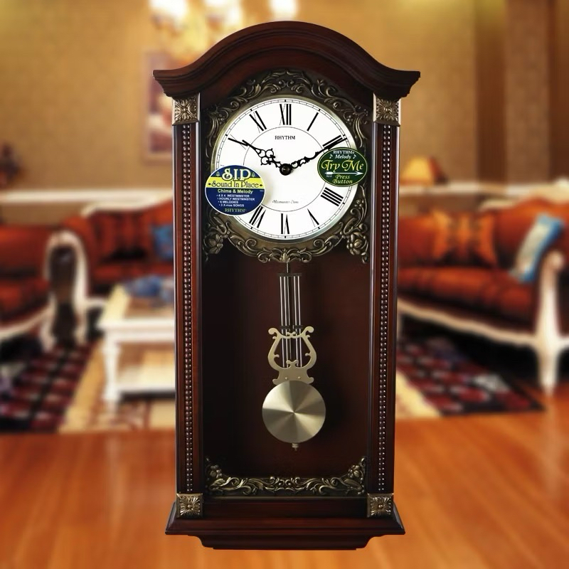 100% ORIGINAL RHYTHM Sound in Place Brown Wooden Pendulum Wall Clock ...