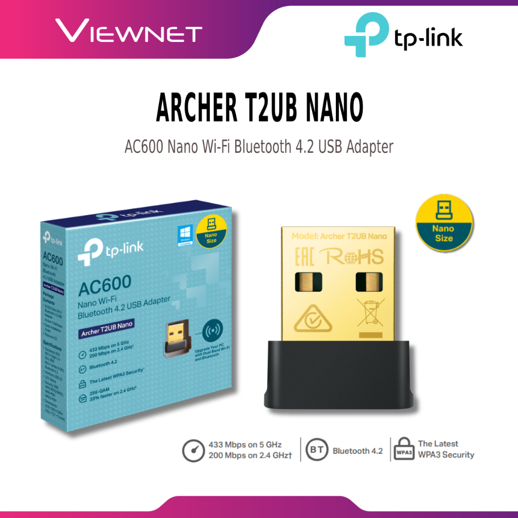 TP-LINK ARCHER T2UB NANO AC600 NANO WI-FI BLUETOOTH 4.2 USB ADAPTER ...