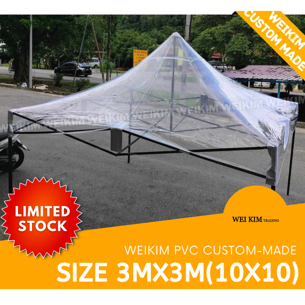 WeiKim SET Canopy Khemah lipat 3Mx3M PVC GredA+0.45MM Transparent 10x10 ...