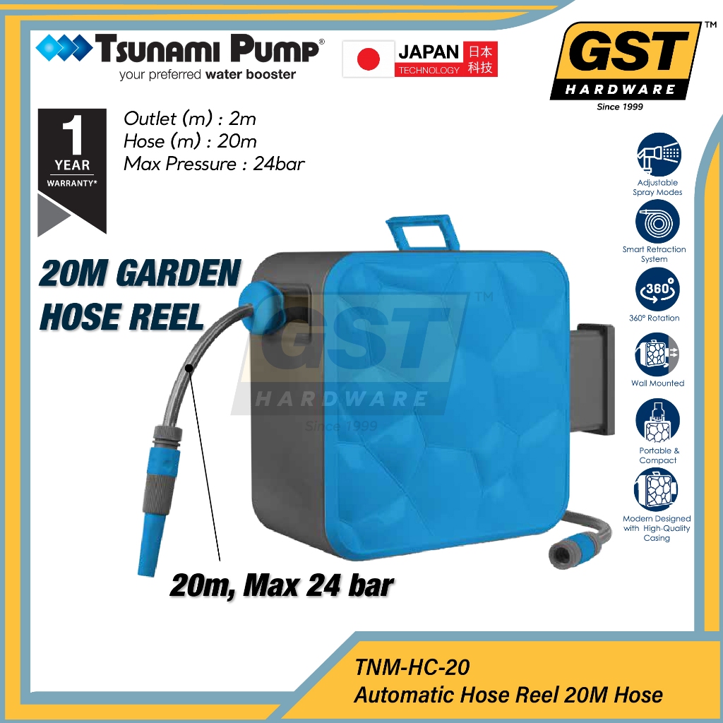Tsunami Pump HC-20 H2O Cube Garden Hose Auto Rewind Hose Reel Hose Air ...