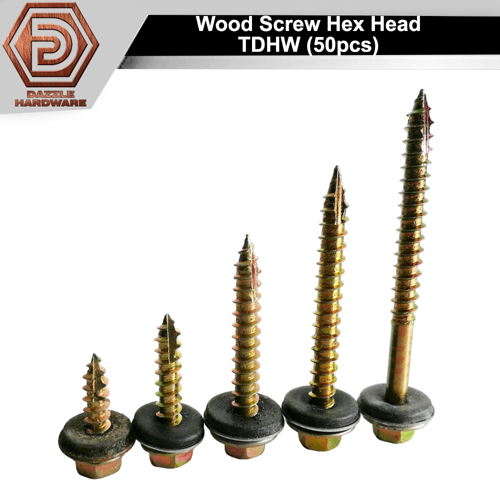 [ 1 unit = 50pcs ] Wood screw hex head with waher TDHW wood roofing ...