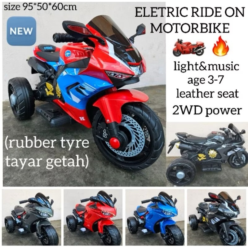 (TAYAR GETAH) MOTOR ELETRIK BUDAK 12V KIDS RIDE ON ELETRIC MOTORBIKE ...