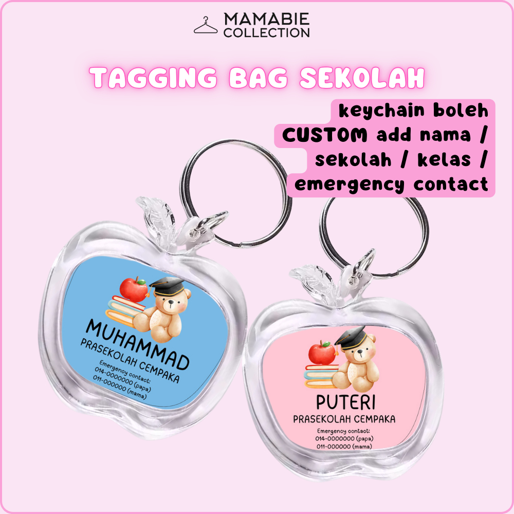 Bag Tagging Name Tag Nama Beg Sekolah custom nama Keychain Bag Tanda ...