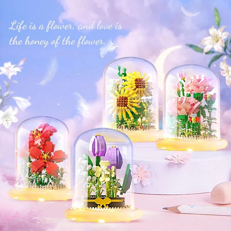 现货 Creative Romantic Eternal Flowers Building Blocks Flower with LED ...