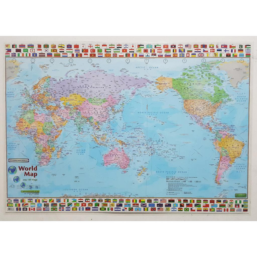 ( used ) Laminated WORLD MAP with 197 Flags Poster (70cm x 100cm ...