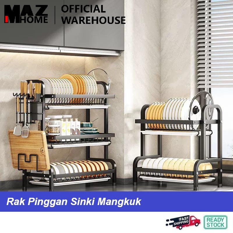 Rak Pinggan Sinki Mangkuk Stainless Steel Rak Dapur Drying Rack Dish ...